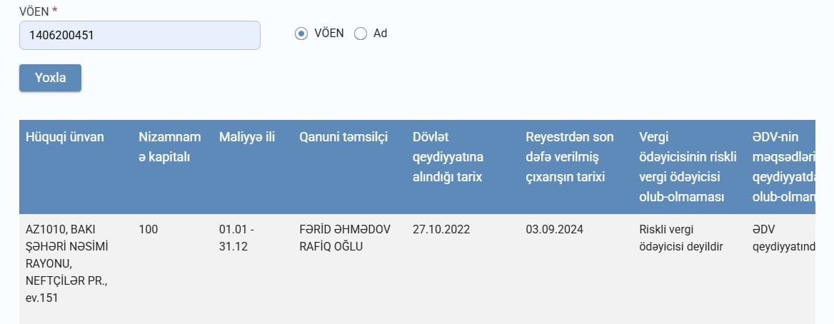 VÖEN Yoxlama – Şirkət və Fərdi Sahibkarı Onlayn Yoxla